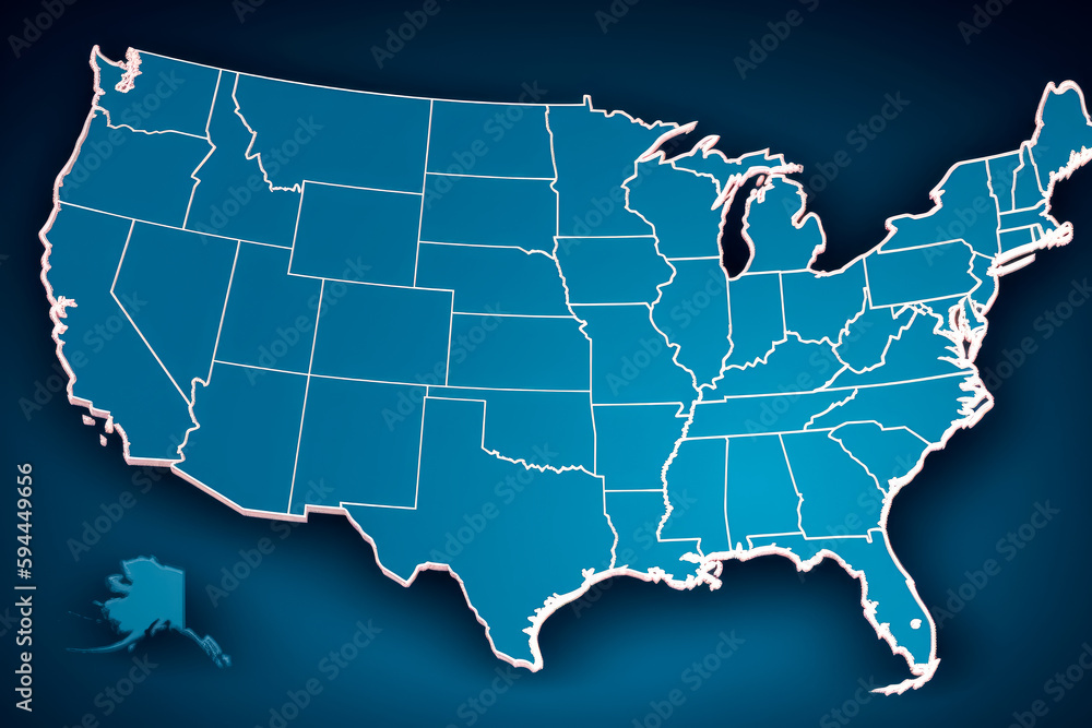 Map states of the USA in blue color. Generative Ai. Stock Illustration ...