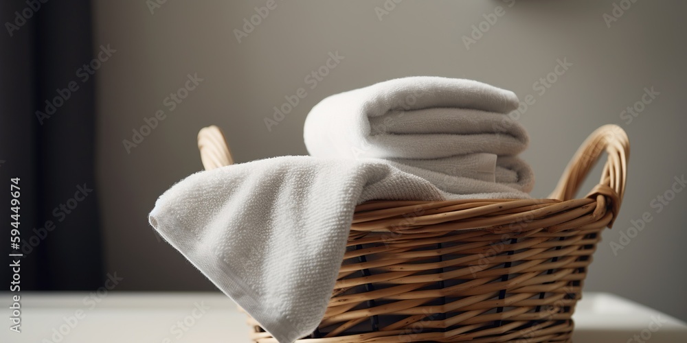 A single perfectly folded towel sits atop a laundry basket symbolizing ...