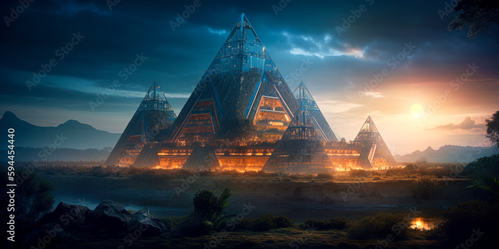 Geometric science fiction futuristic architecture, pyramid city ...