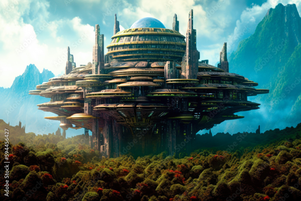 Geometric science fiction futuristic architecture, exterior building ...