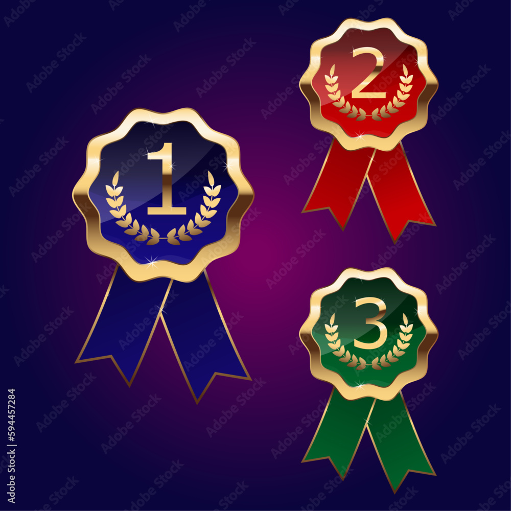 1st, 2nd, 3rd place reward badges. Winning medals collection. Stock ...