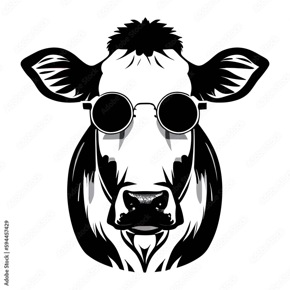 Cow with sunglasses. Cow logo. Vector clip art illustration. Stock ...