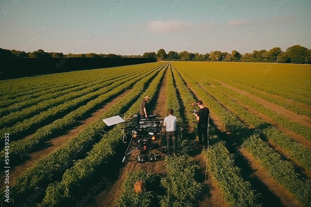 Overview of people working in agriculture. They are farming using ...