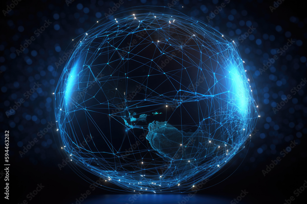 Lines and nodes plexus structure surrounding a blue Earth globe. Stock ...