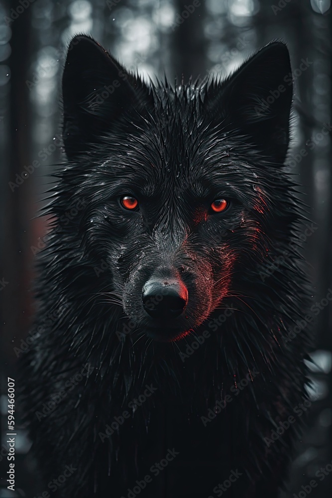 An illustration of a black wolf with red eyes Generative Ai Stock ...