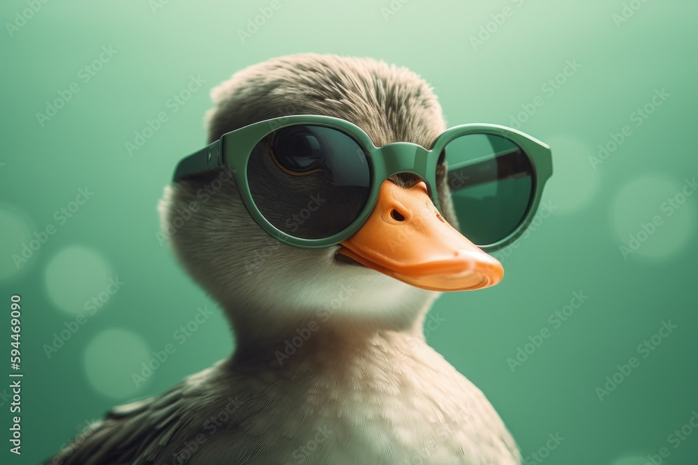 Funny Cute Duck In Sunglasses With Happy Emotion Ai Generated Human Enhanced Stock