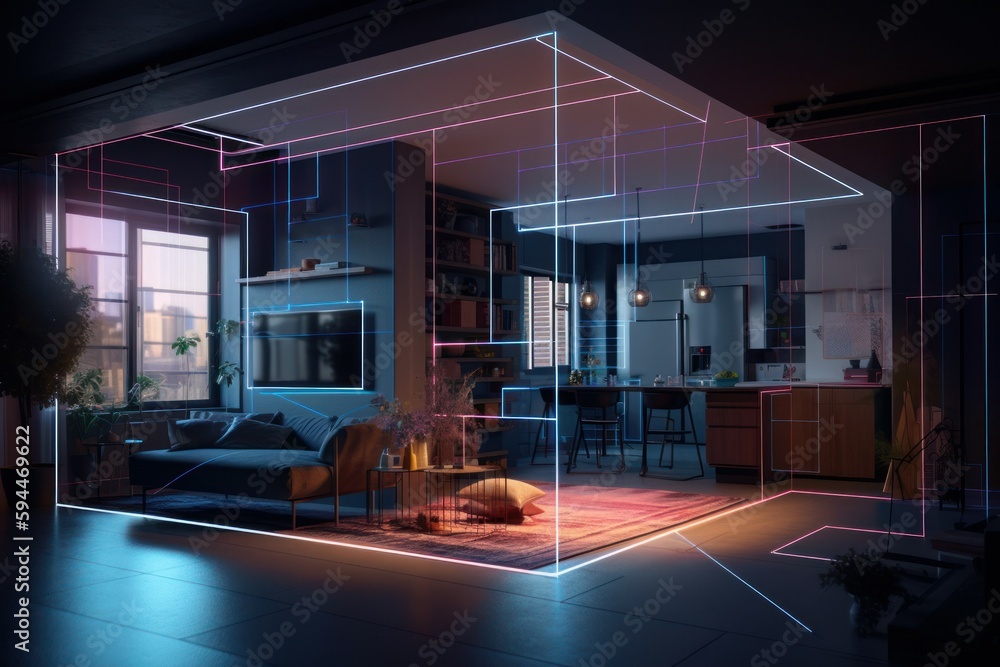 Abstract visualization of smart home, zoning and online control. Future ...