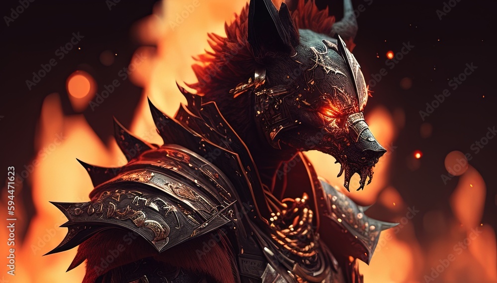 fire wolf warrior, digital art illustration, Generative AI Stock ...