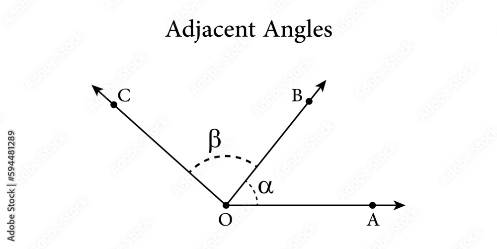Adjacent angles in mathematics. Two angles with common vertex and side ...
