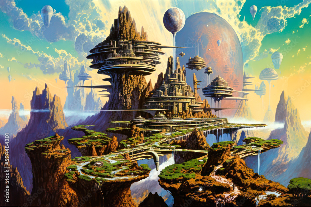 Poster, Foto Vintage pulp sci fi art, geometric science fiction ...