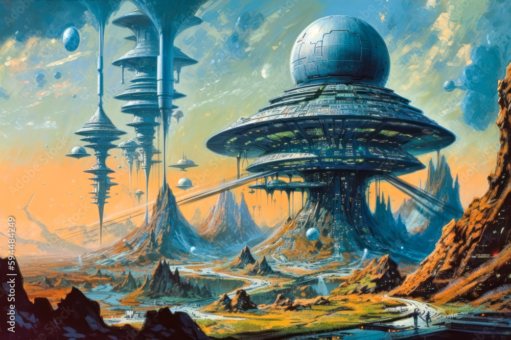 Vintage pulp sci fi art, geometric science fiction futuristic ...