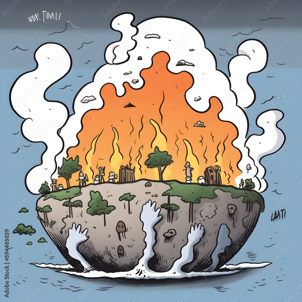illustration of a burning stove being an island - representing a global ...