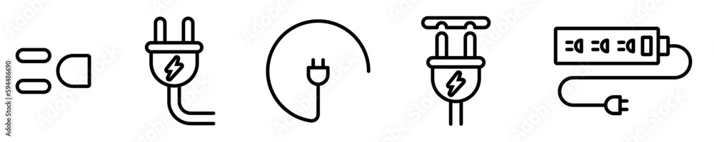 Conjunto de iconos de conectores y toma corriente. Concepto de energía ...