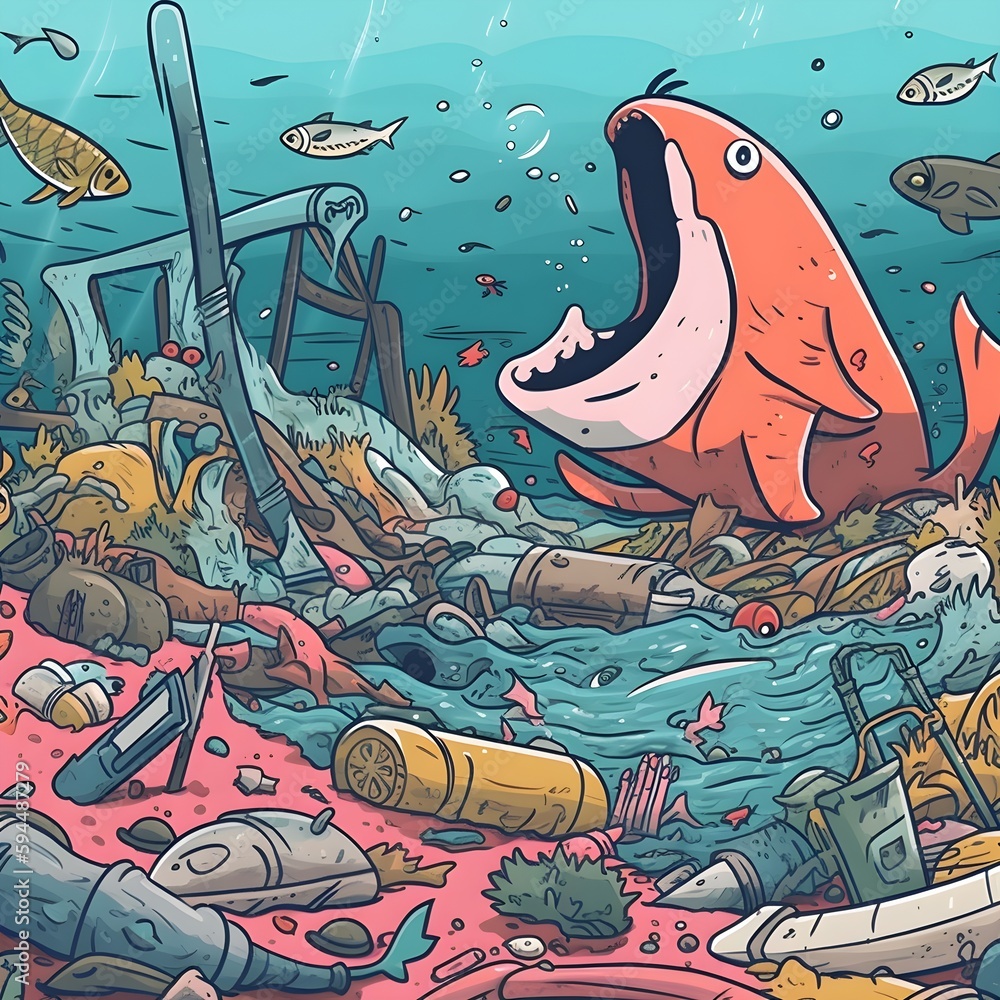 Ilustração do Stock: fish in the sea with open jaws with sea full of ...