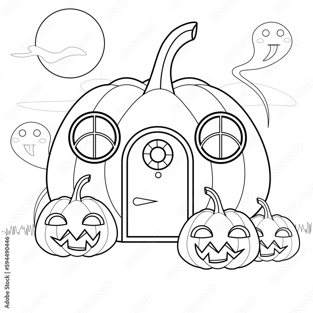 Pumpkin Cartoon House Halloween Coloring Page Children Activity Stock ...