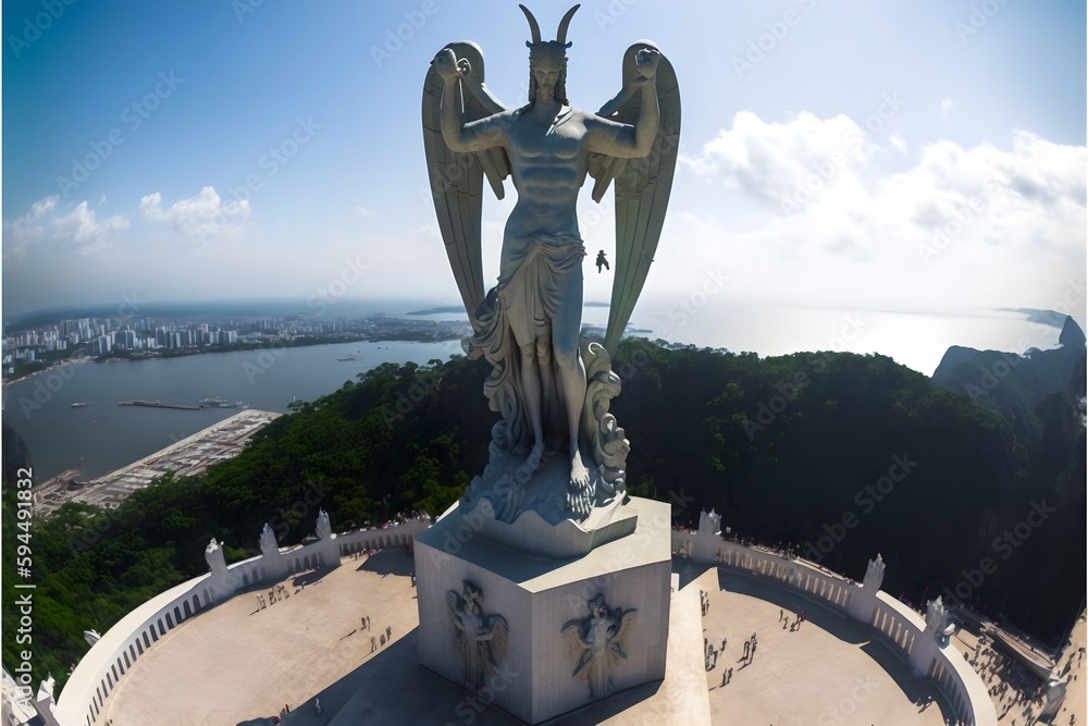 full body detailed baphomet statue concrete statue tourists on pedestal ...