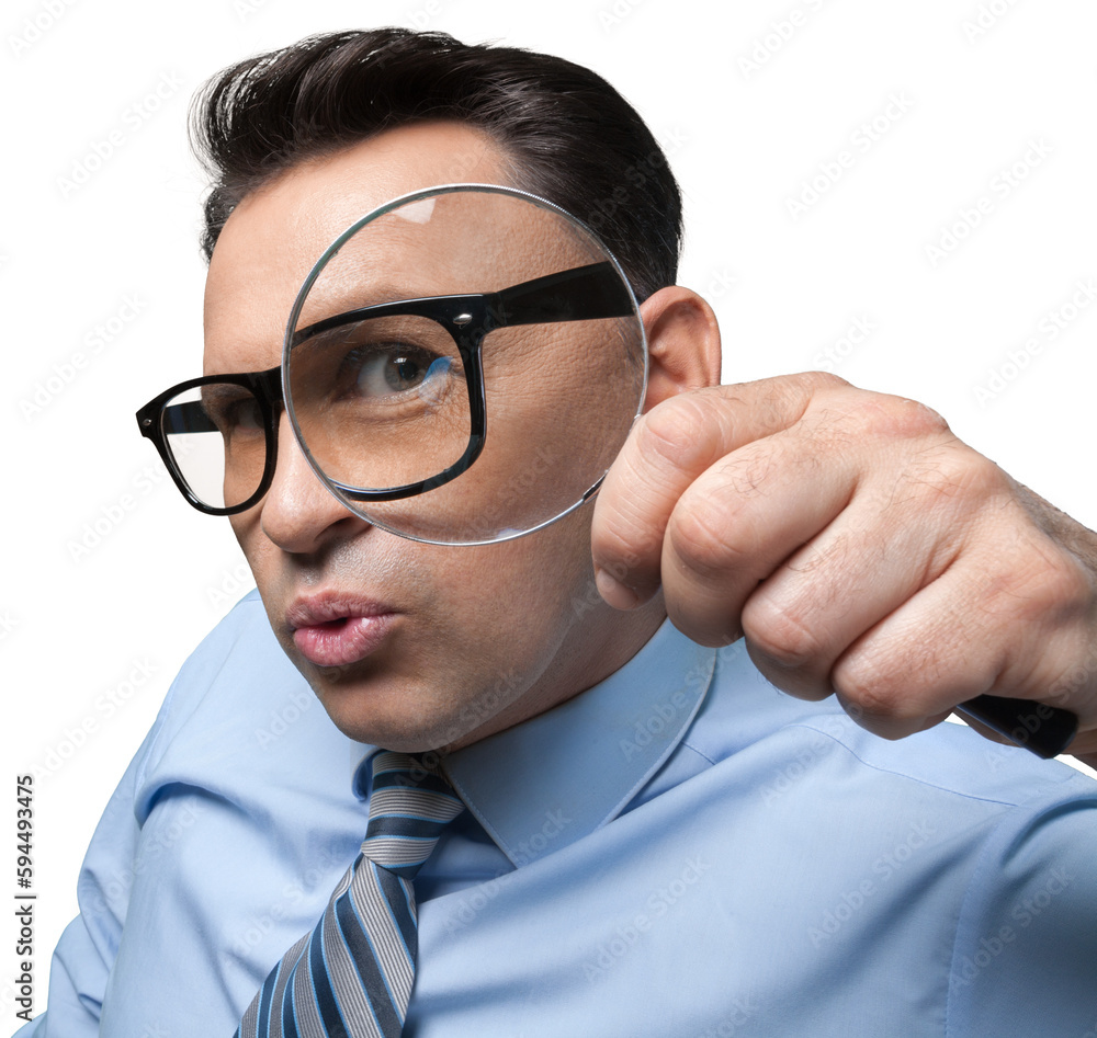 business person with a magnifying glass Stock Photo | Adobe Stock