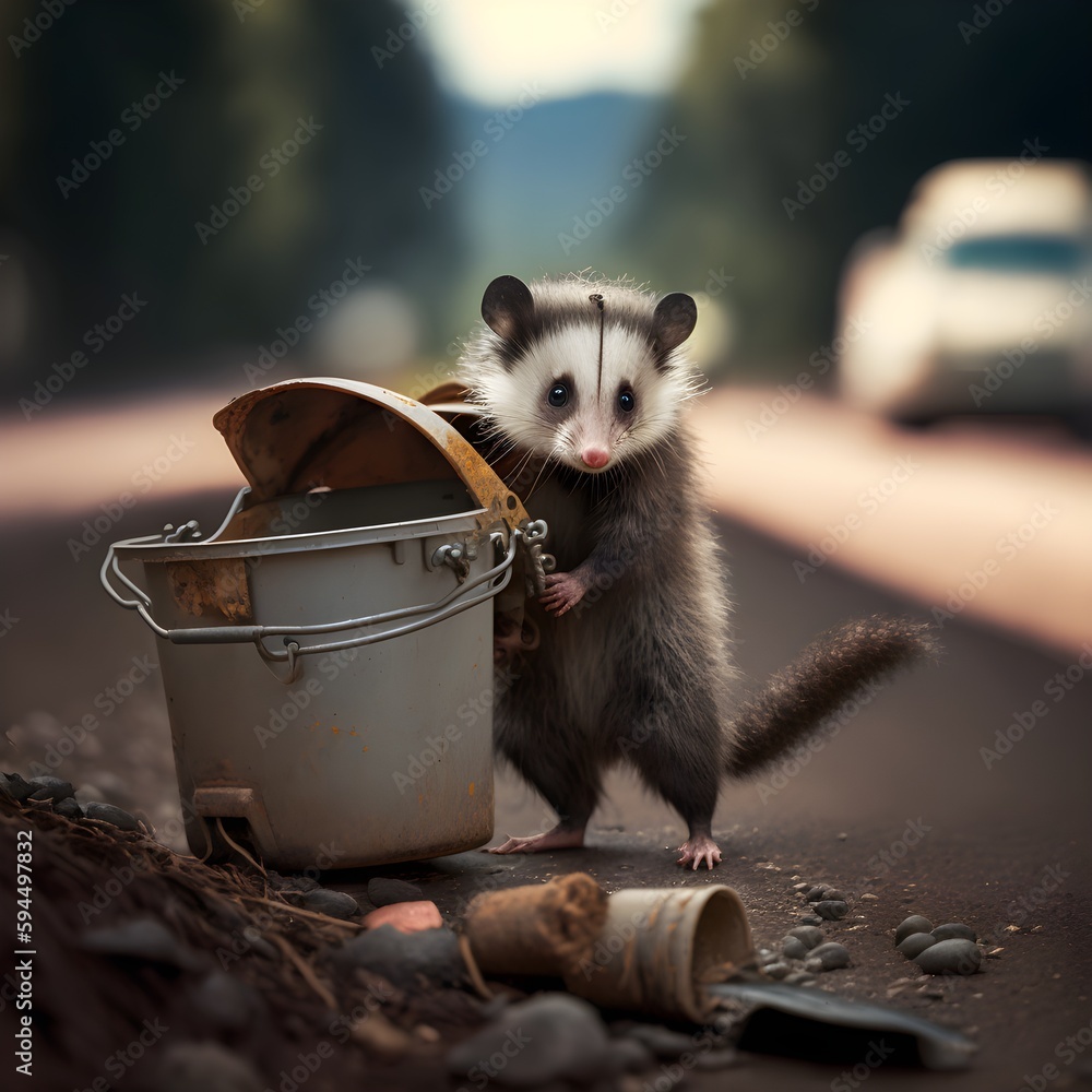 A cute possum working as a garbage collector taken by a professional ...
