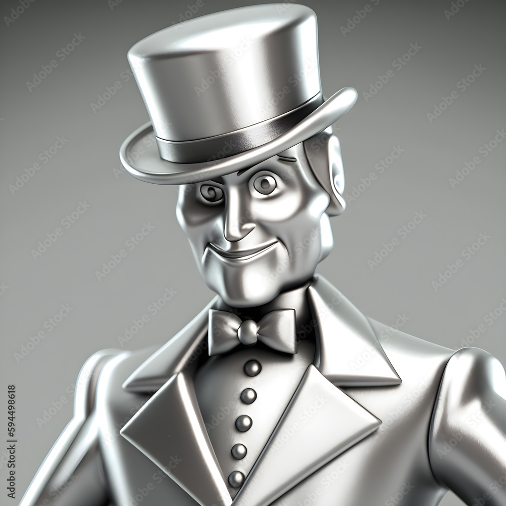 Monopoly character inspired businessman silver metallic cartoon ...