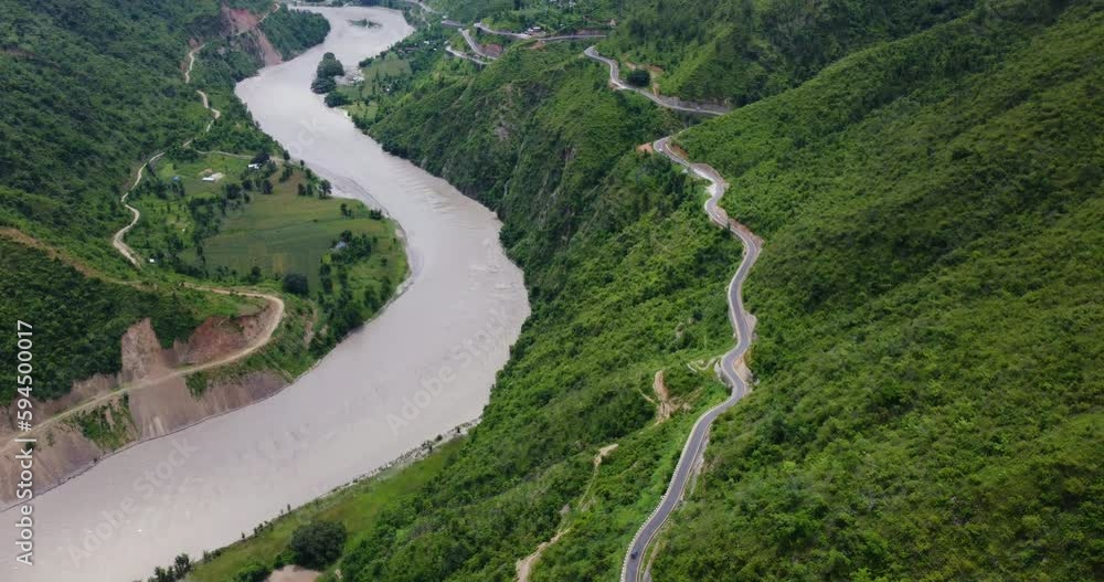 Breathtaking aerial view of BP Highway in Sindhuli, Nepal as the drone ...