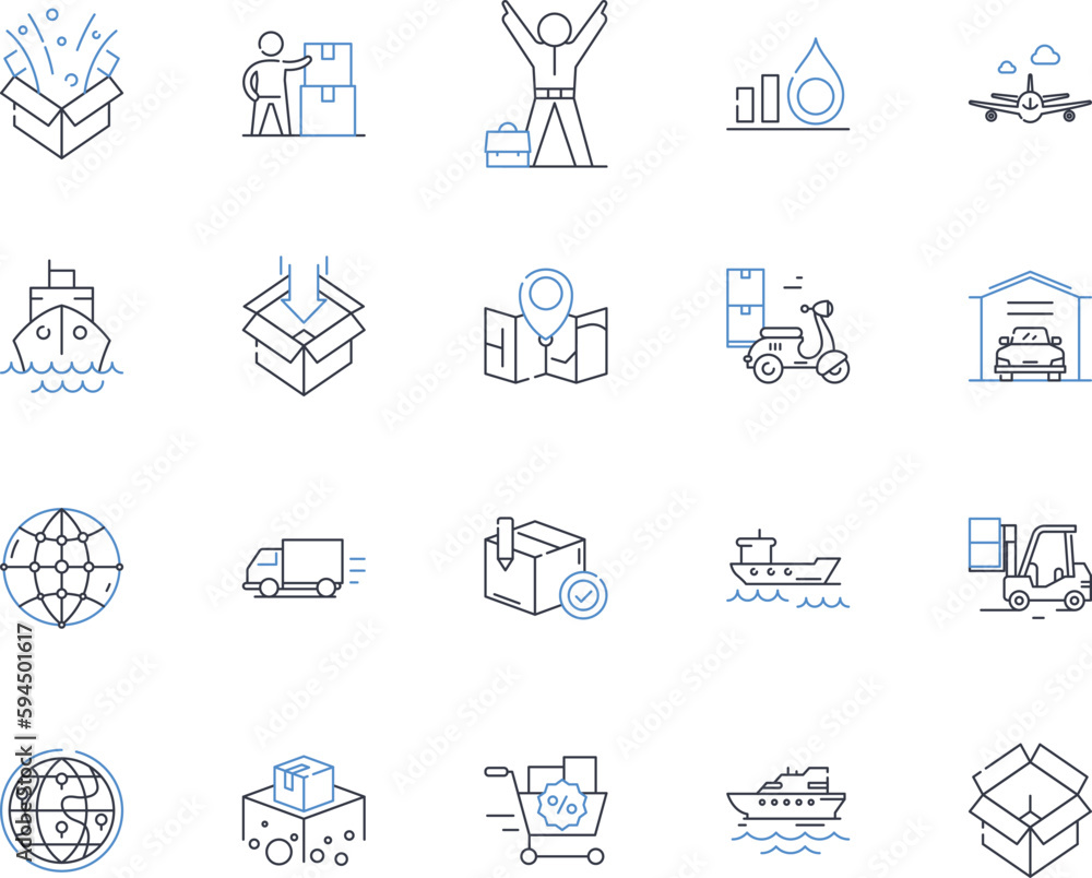Product handling line icons collection. Packaging, Transport, Loading ...