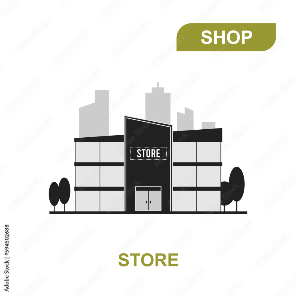 Illustration of a store. Vector icon on transparent background. Flat ...
