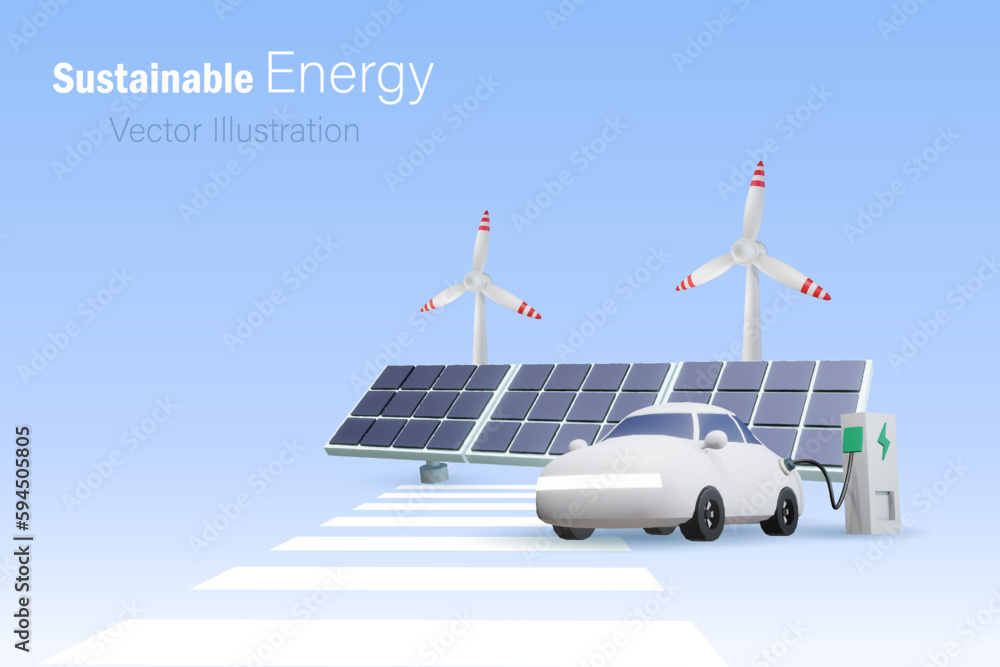Green alternative renewable energy with solar panel, wind turbine and ...