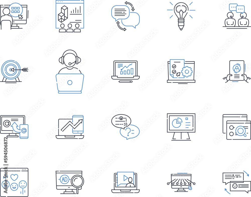 Digitized content line icons collection. Digitalized, Electronic, Virtual, Online, Web-based ...