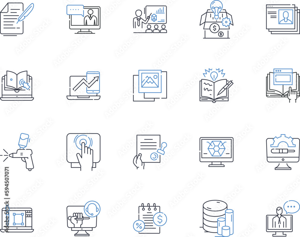 Sales training line icons collection. Coaching, Techniques, Motivation ...
