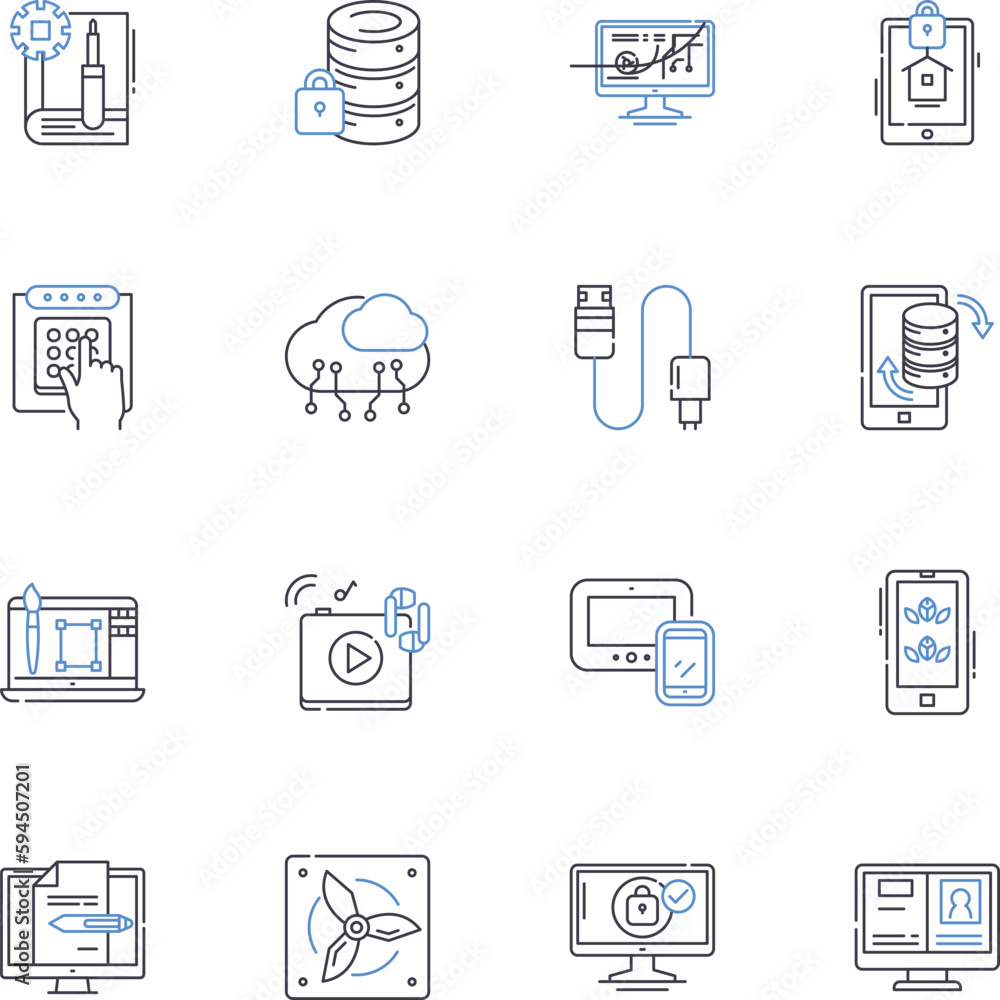Gaming industry line icons collection. Console, PC, Gamer, Virtual, Adventure, Online ...