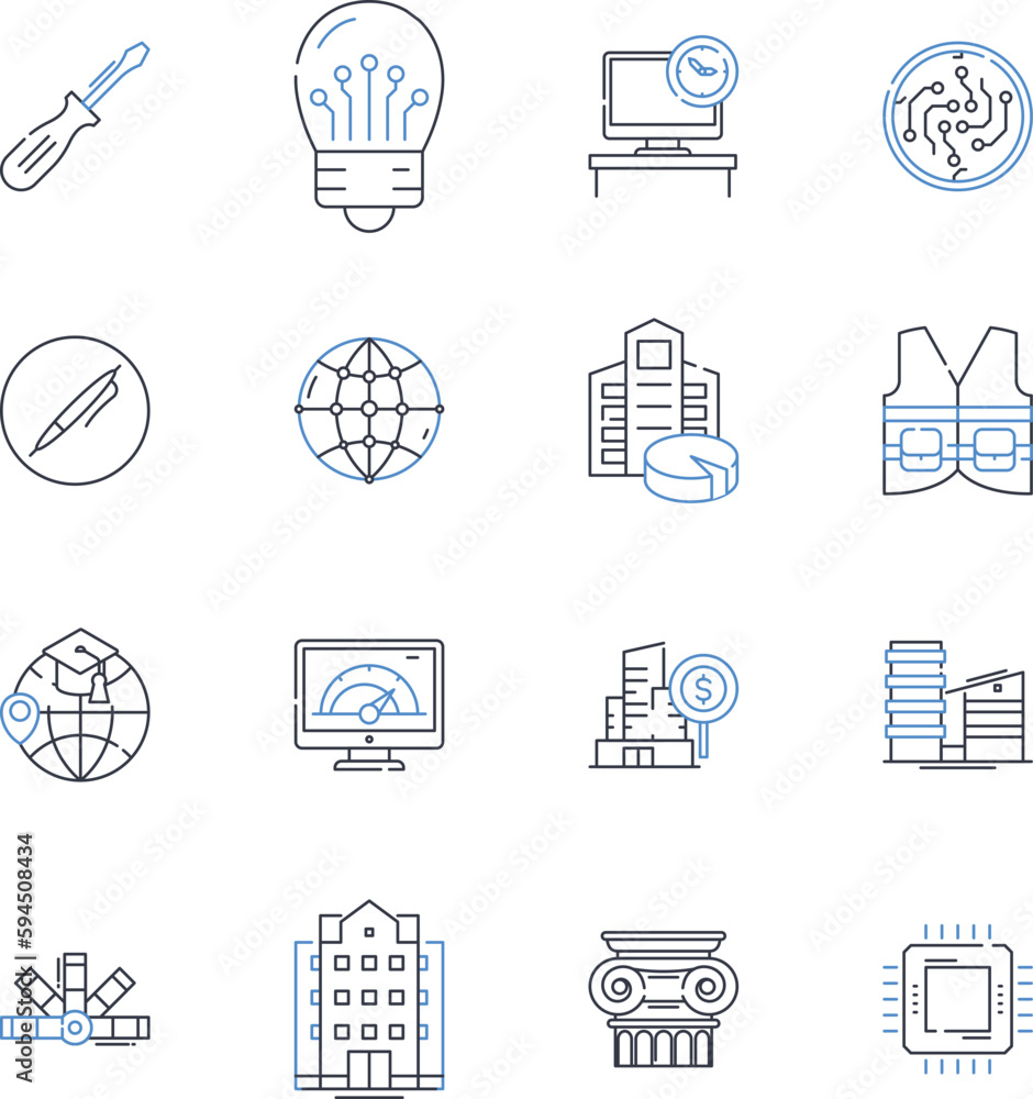 Vetor de Skillful execution line icons collection. Precision ...