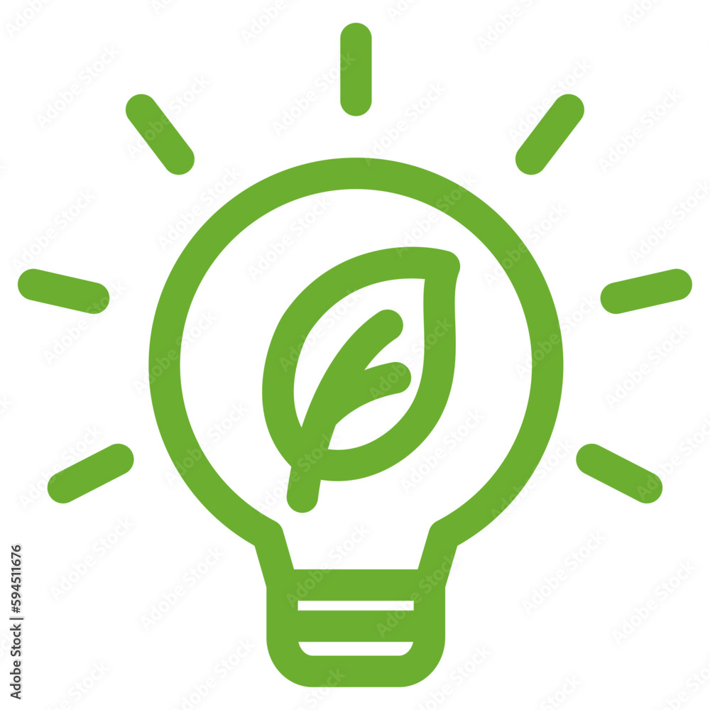 Light bulb icon with leaf. Vector simple line icon for eco, recycle or ...