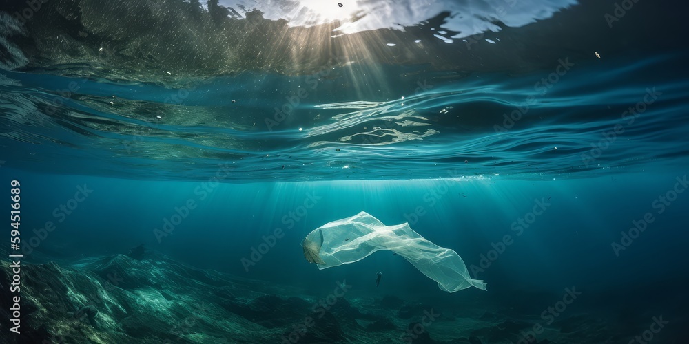 Plastic Pollution In Ocean - Underwater Shine With garbage Floating On ...