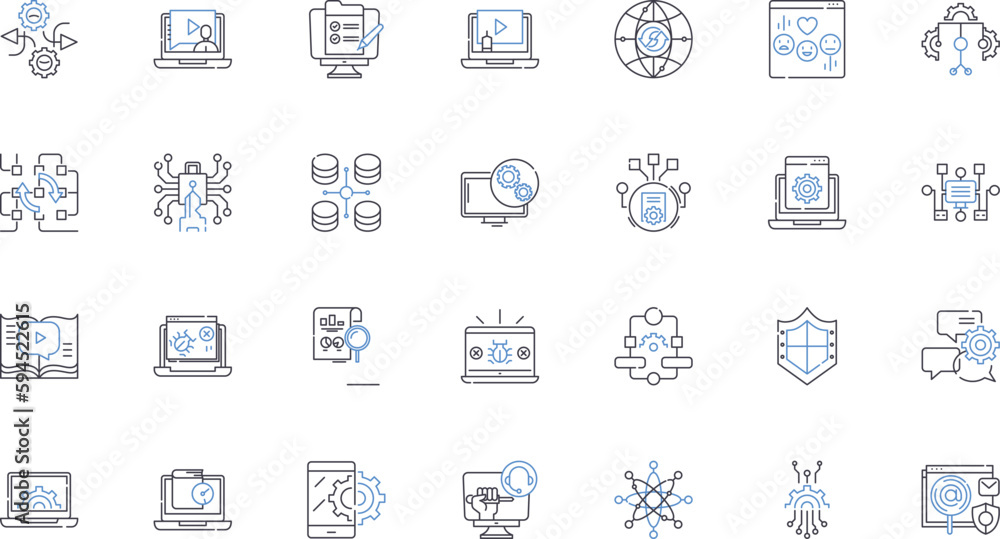 Digital security line icons collection. Encryption, Firewall, Authentication, Malware ...