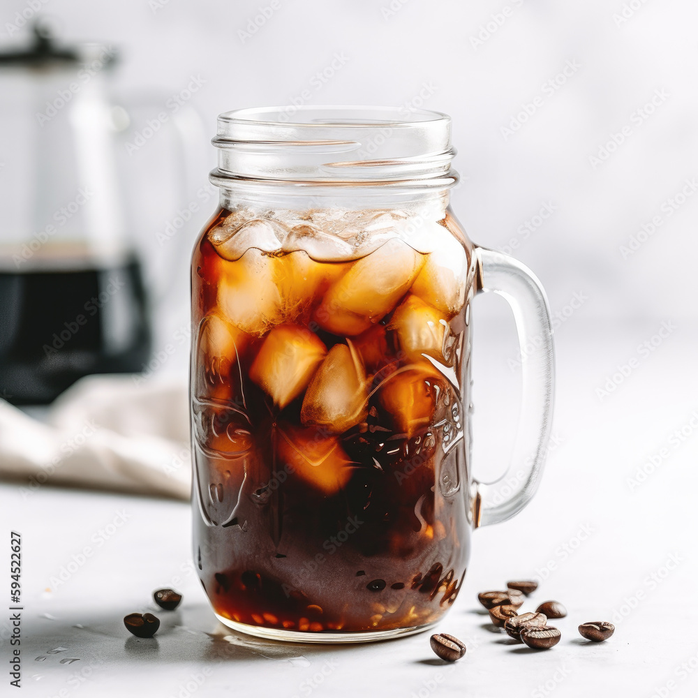 Gorgeous photo of a cold brew coffee on a white backdrop showcases its ...