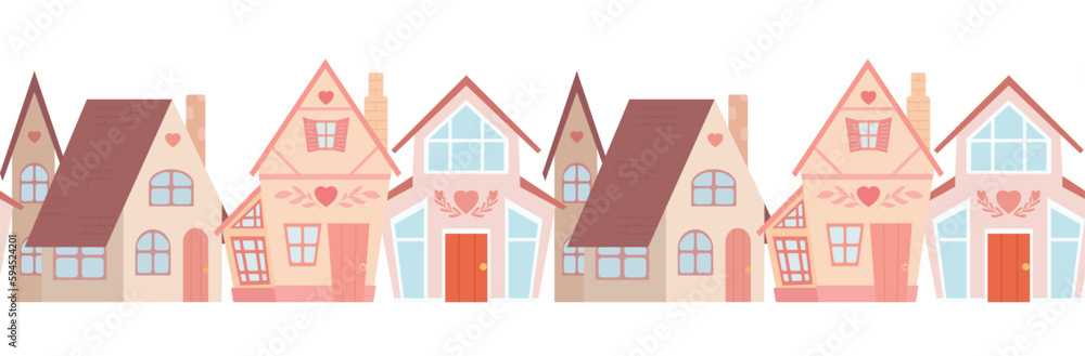 Vector seamless border with country houses on white background ...