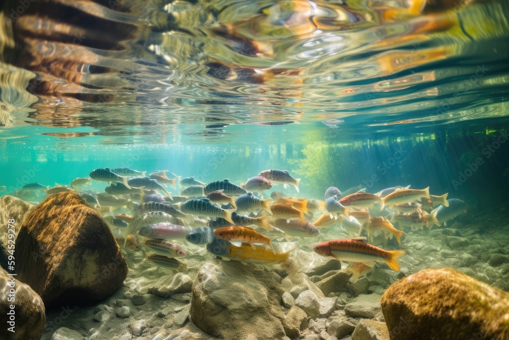 freshwater fish swimming in crystal-clear water, created with ...