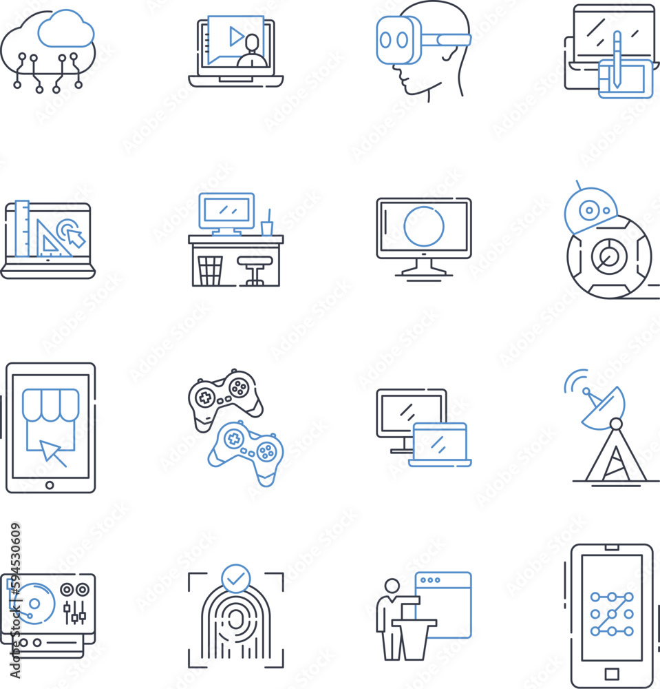 Computer peripherals line icons collection. Keyboard, Mouse, Monitor ...