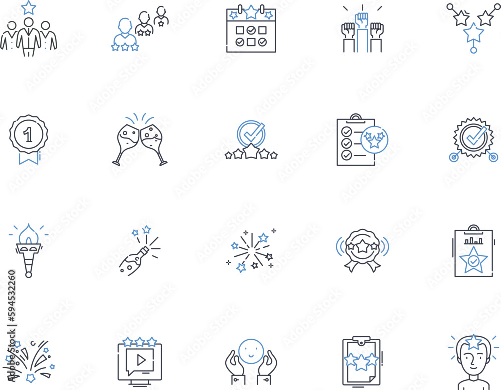 Satisfying accomplishment line icons collection. Triumph, Victory ...