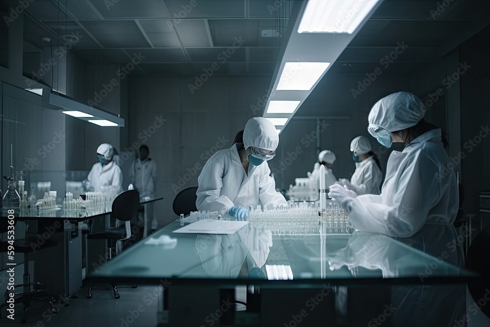 laboratory, with scientists conducting stem cell research and ...