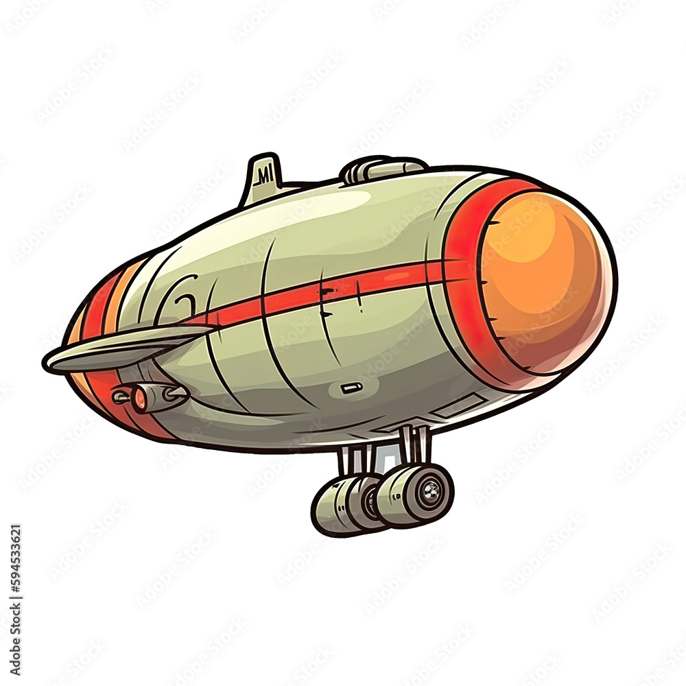 Blimp In Cartoon Style Stiker On White Background On Isolated ...