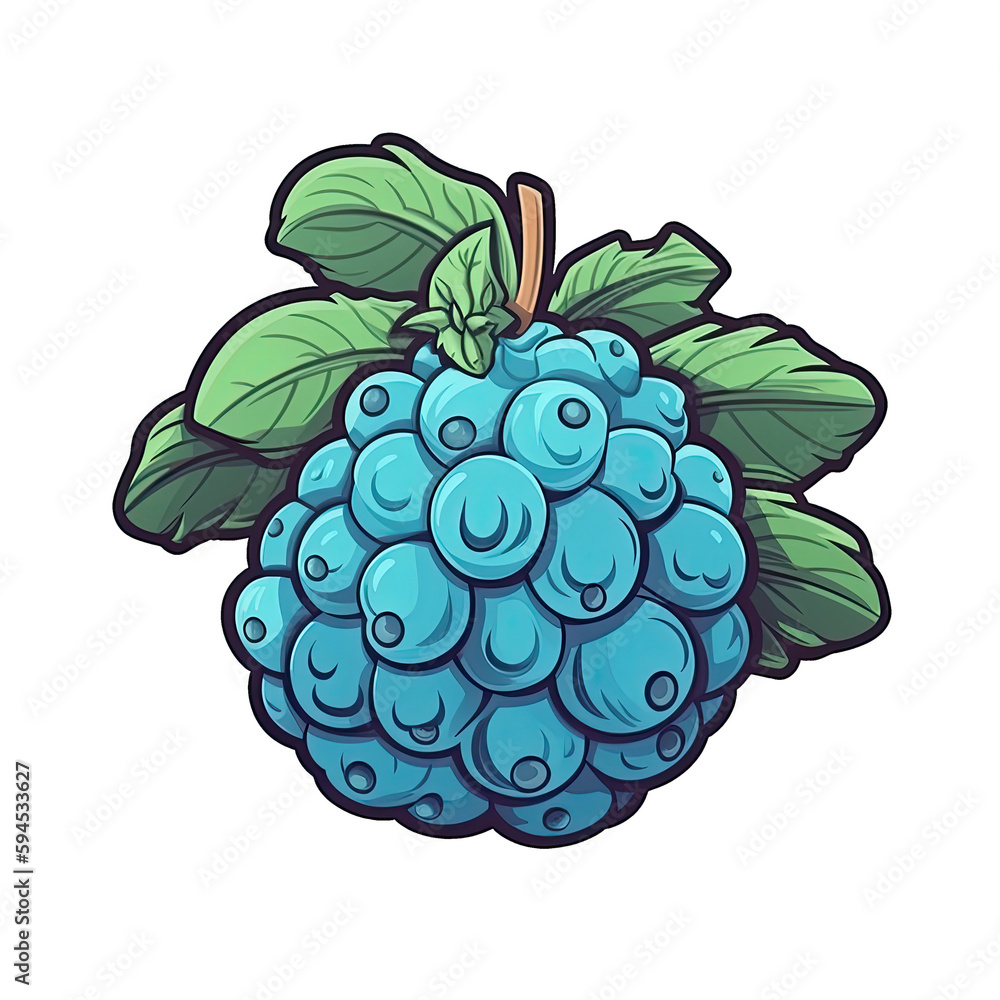 Blue Raspberry In Cartoon Style Stiker On White Background On Isolated ...