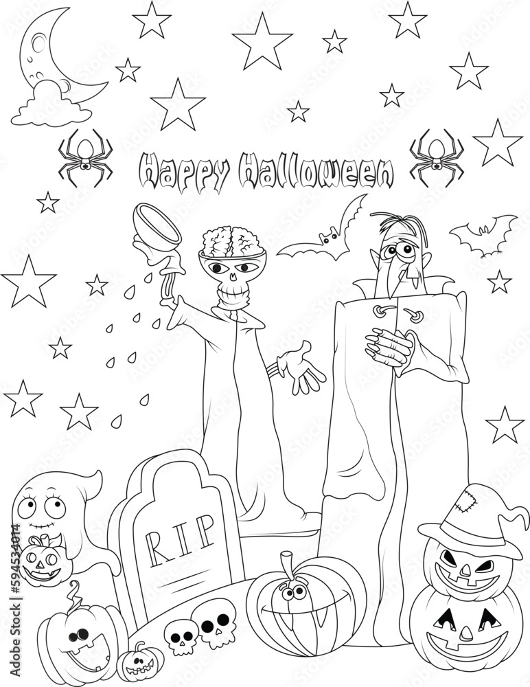 Poster funny Halloween coloring page for kids and adults – Wall Art ...
