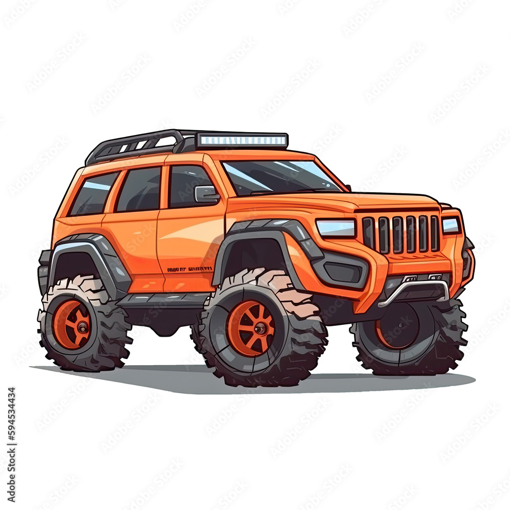 Suv In Cartoon Style Stiker On White Background On Isolated Transparent ...
