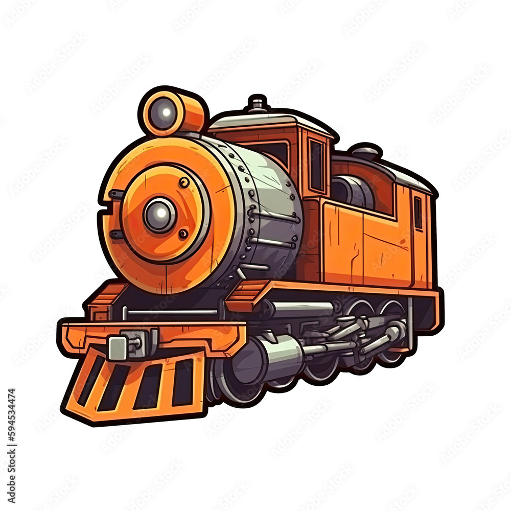 Train Engine In Cartoon Style Stiker On White Background On Isolated Transparent Background, Png ...