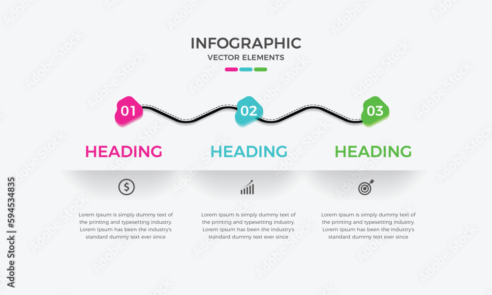 3 steps business infographics template. Modern colorful infographic ...