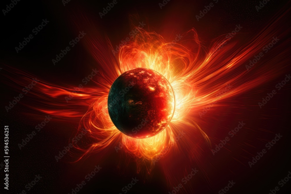 ภาพประกอบสต็อก explosive solar flare, with massive ball of plasma and ...