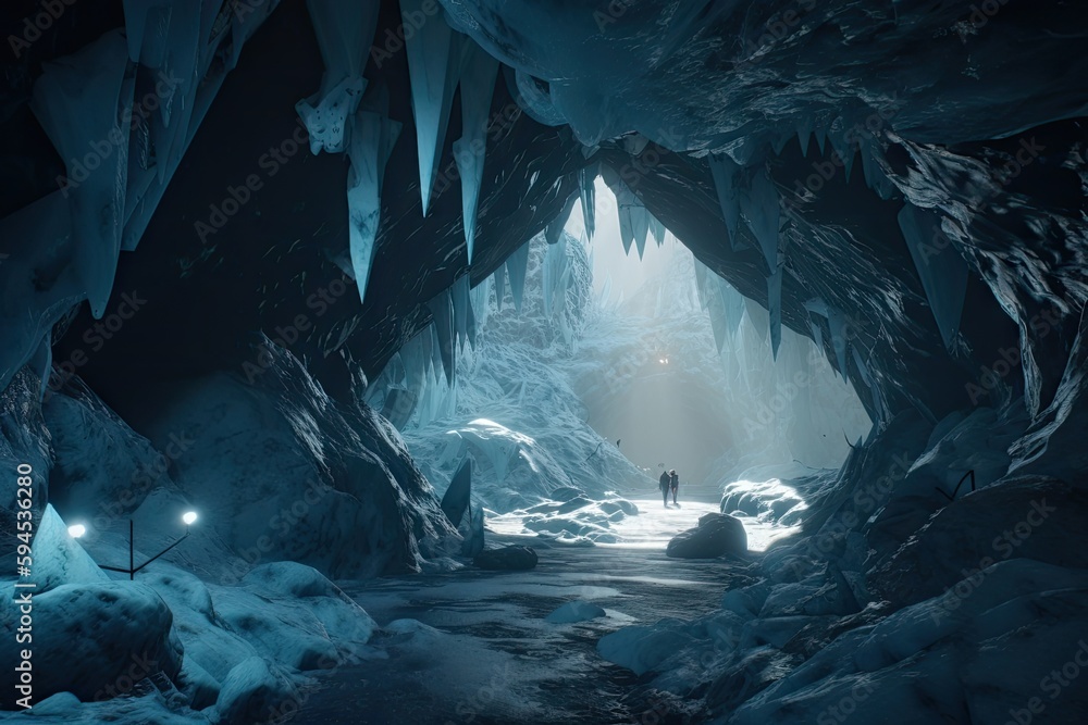 frozen cavern, with view into another room, showcasing the mystical and ...
