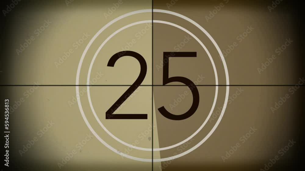 30 seconds vintage film countdown on faded brown, grunge film frame ...