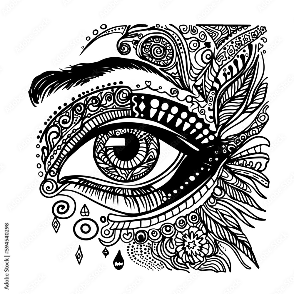 Antistress coloring page. Magic eye with feathers instead of eyelashes ...